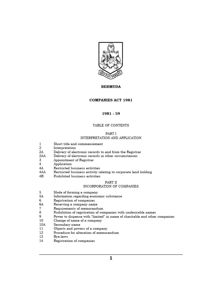 Bermuda Companies Act, 1981 | PDF | Liquidation | United Kingdom ...