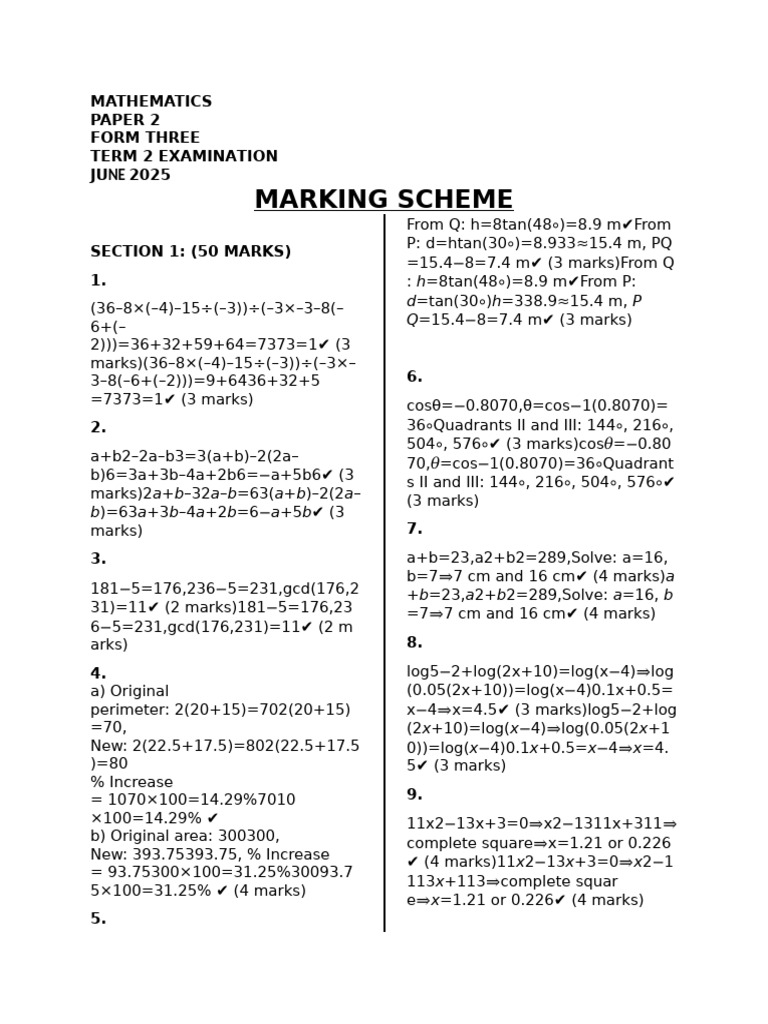 Mathematics f3 Pp2 Ms | PDF | Area | Geometry