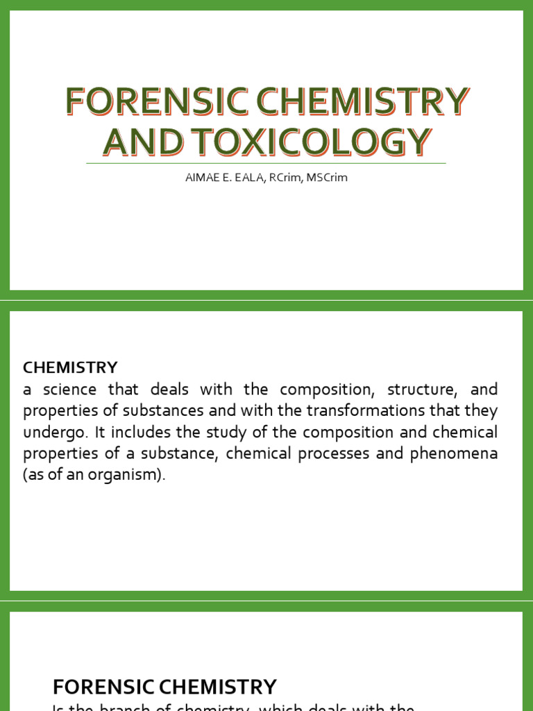 Forensic Chemistry and Toxicology Overview | PDF | Blood Type | Staining