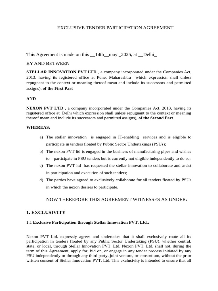 Exclusive Tender Agreement: Stellar & Nexon | PDF | Arbitration ...