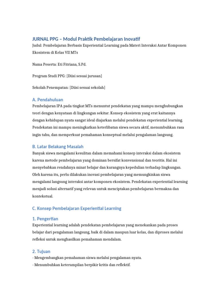 Pembelajaran Experiential Learning IPA | PDF
