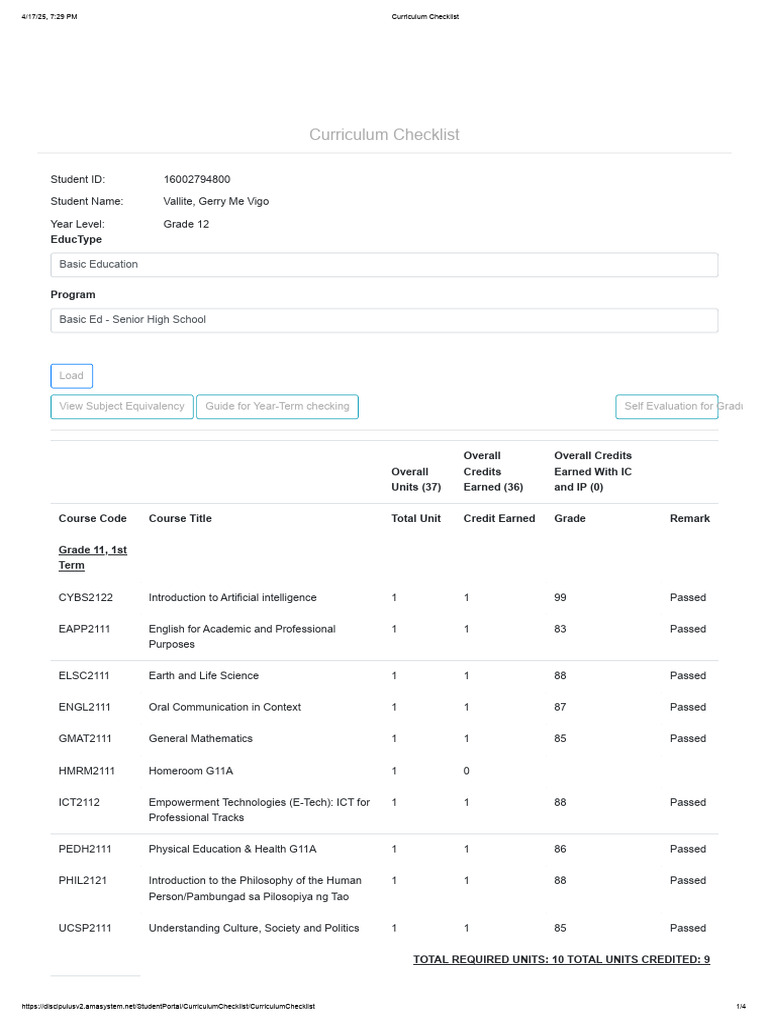 Curriculum Checklist Grades | PDF | Curriculum | Learning