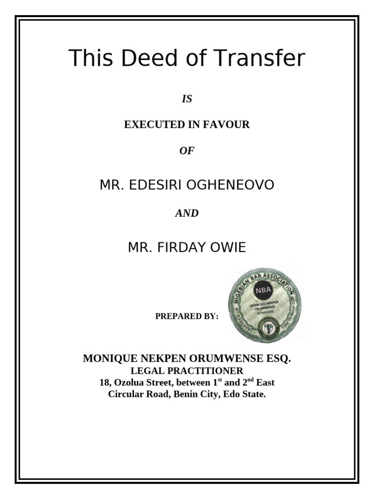 Deed of Transfe Cover | PDF