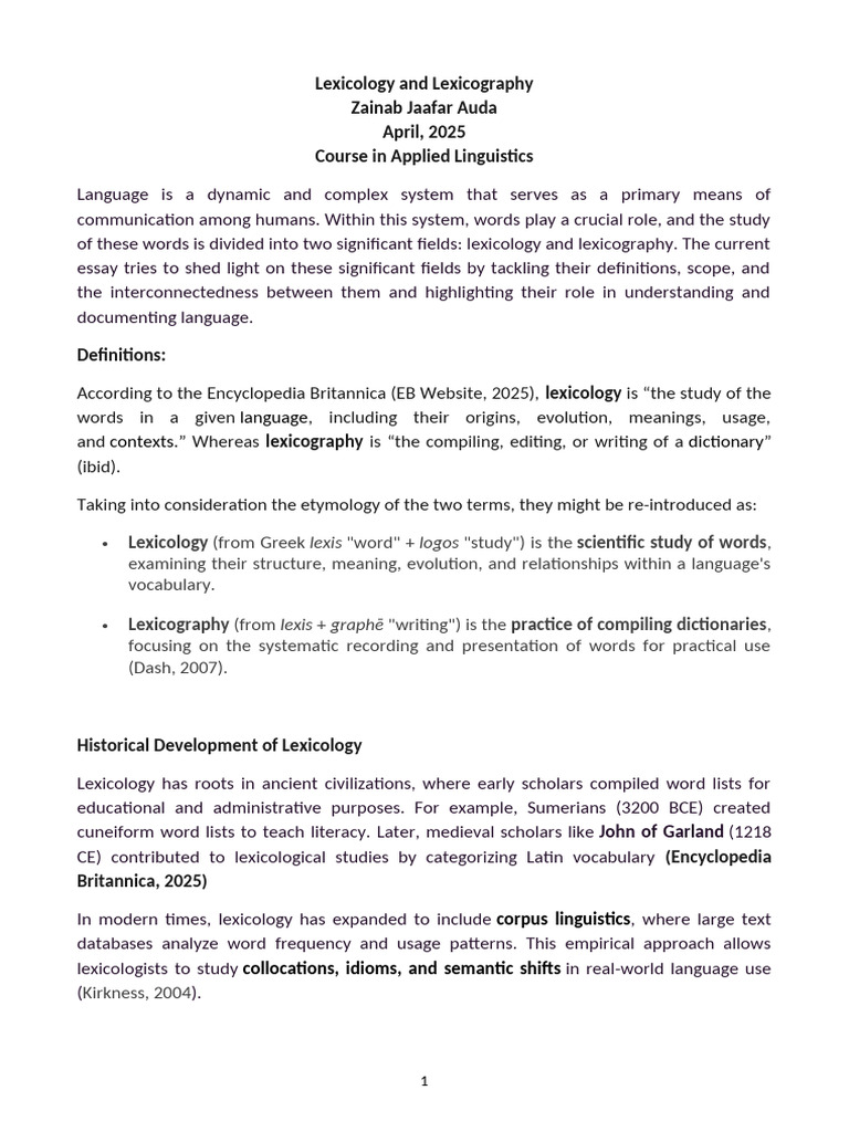 Lexicology and Lexicography | PDF | Lexicography | Dictionary