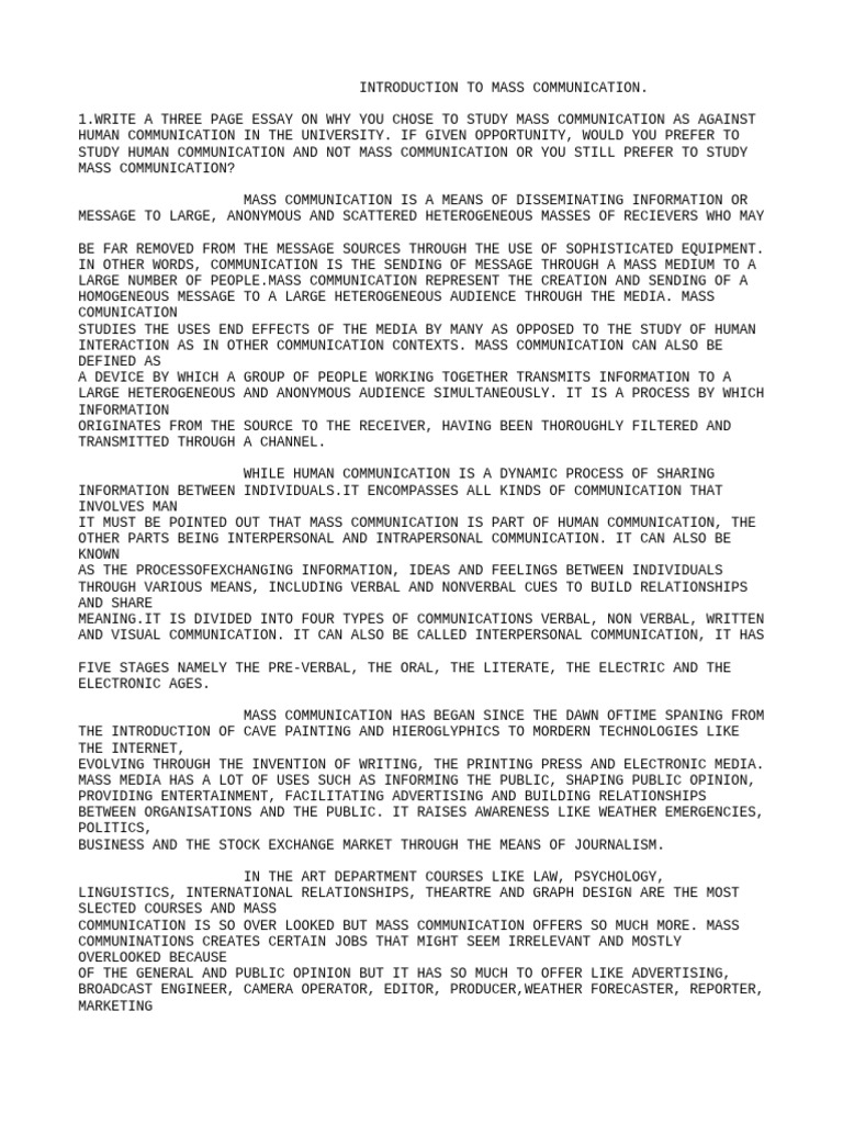 Introduction to Mass Communication Tma Assignment 1 | PDF | Communication | Journalism
