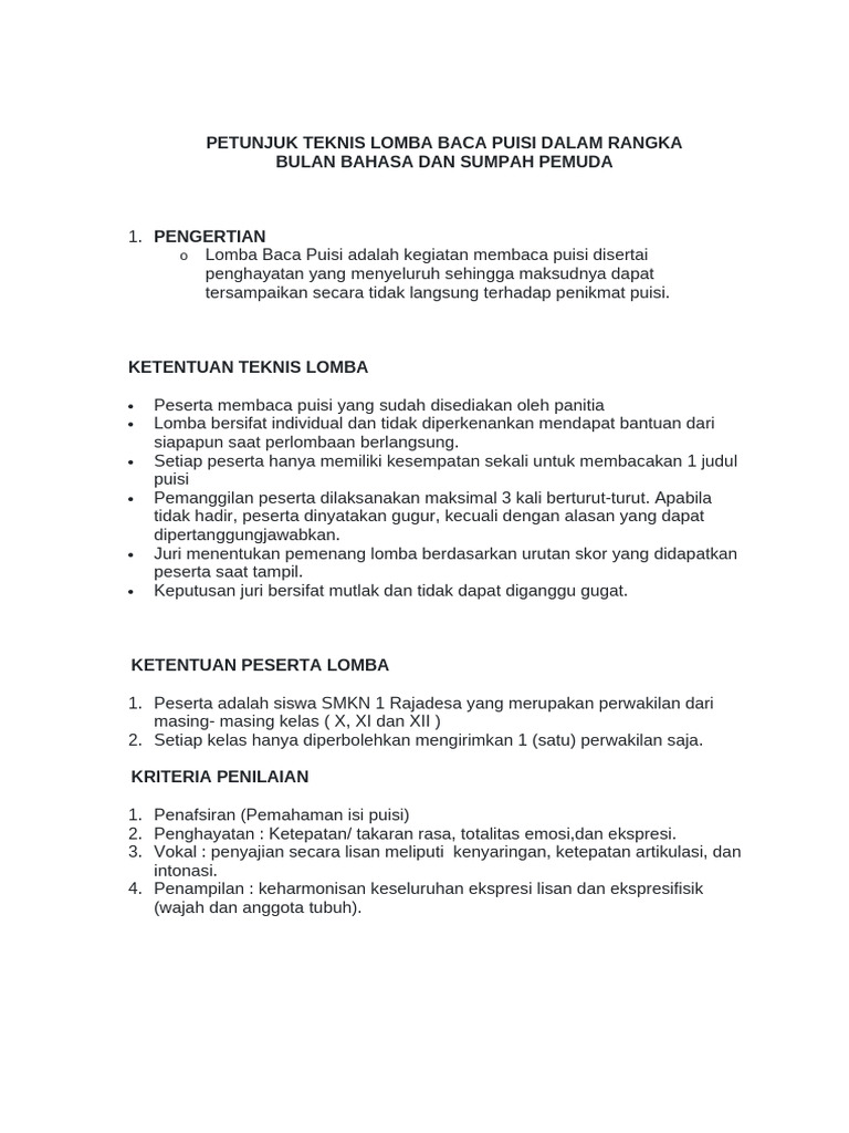 Petunjuk Teknis Lomba Baca Puisi | PDF