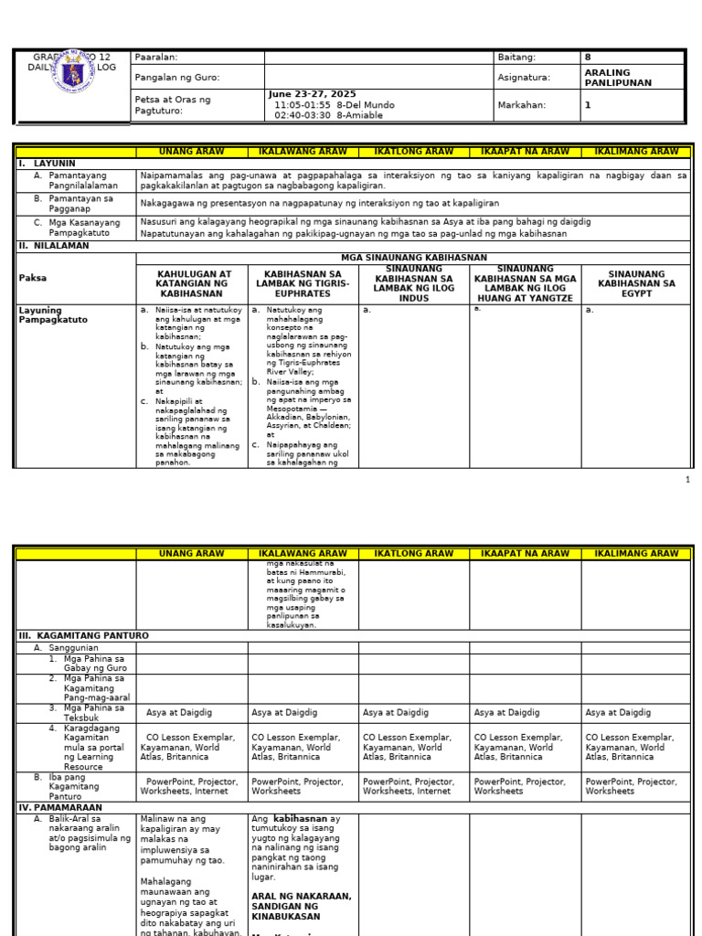Ap8 q1 Week 2 Matatag DLL | PDF