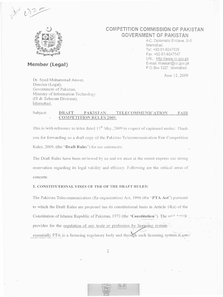 Draft PTC Fair Competition Rules 20090001 | PDF
