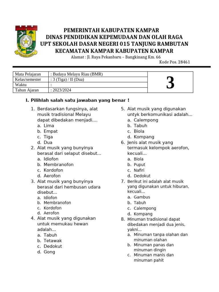 Soal BMR Kelas 3 | PDF