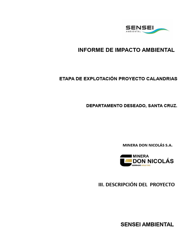 Capitulo III Descripcion Del Proyecto ia | PDF | Minería | Agua