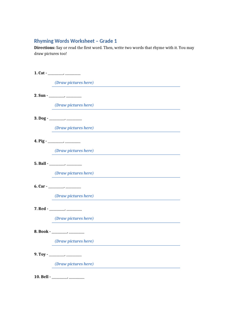 Grade 1 Rhyming Words Worksheet | PDF
