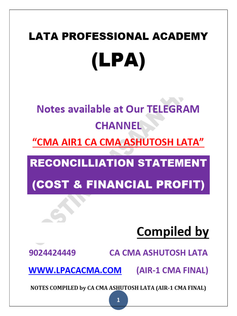 Profit Reconciliation Statement Guide | PDF | Valuation (Finance ...