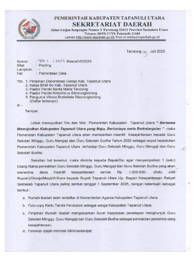 Permintaan Data Guru Sekolah Minggu, Ngaji Dan Sekolah Budha | PDF