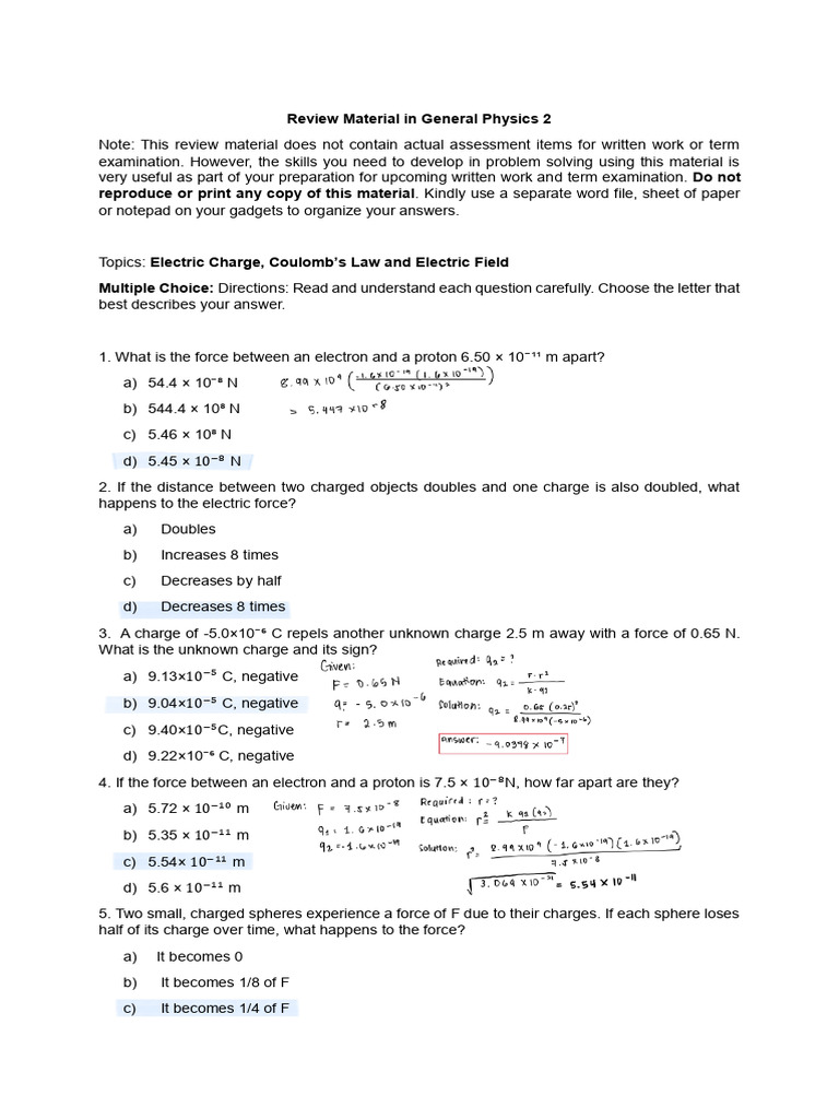 Electric Force and Charge Calculations | PDF | Electron | Electric Field