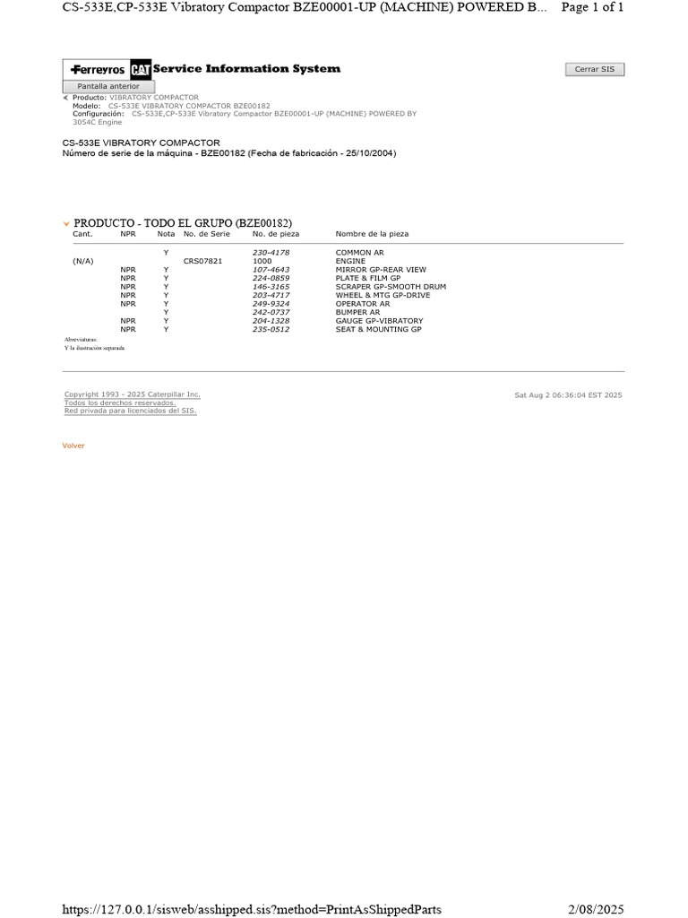 Cs-533e Vibratory Compactor Bze00182 | PDF