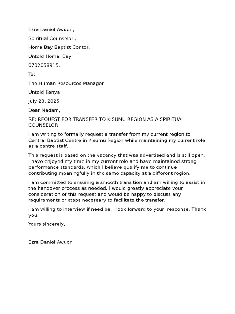 TRANSFER LETTER | PDF