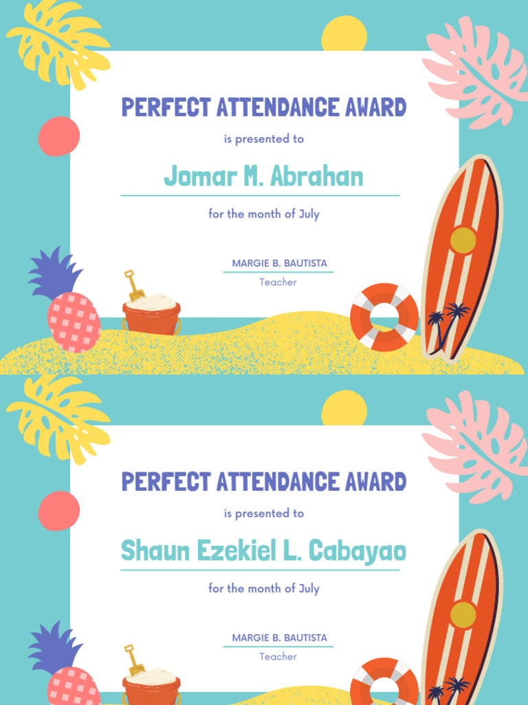 Turquoise Beach Back To School Student Certificate | PDF