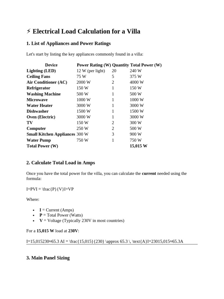 Electrical Villa Load Calculation | PDF | Home Appliance | Mains ...
