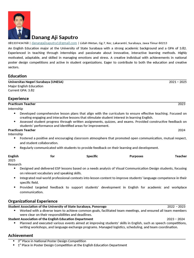 CV. Danang Aji Saputro - EN | PDF