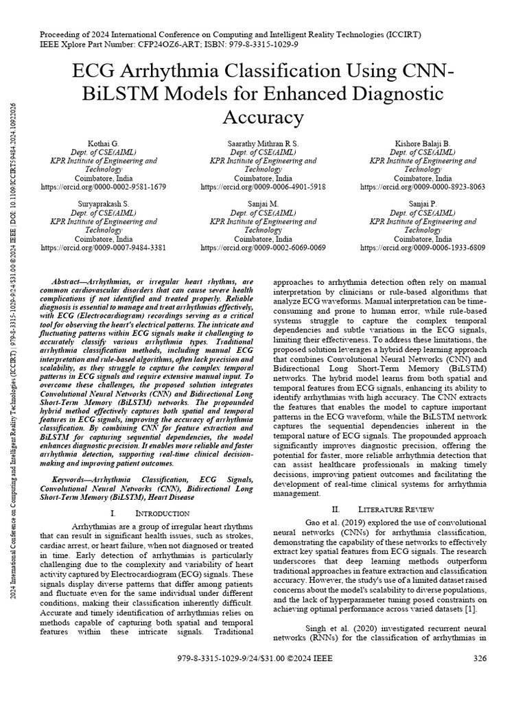 ECG Arrhythmia Classification Using CNN-BiLSTM Models For Enhanced Diagnostic Accuracy | PDF ...