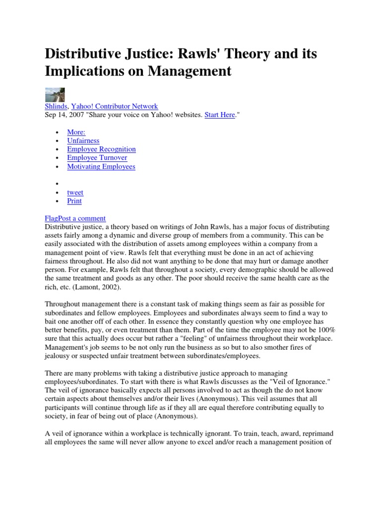 Distributive Justice | PDF | John Rawls | Sociological Theories