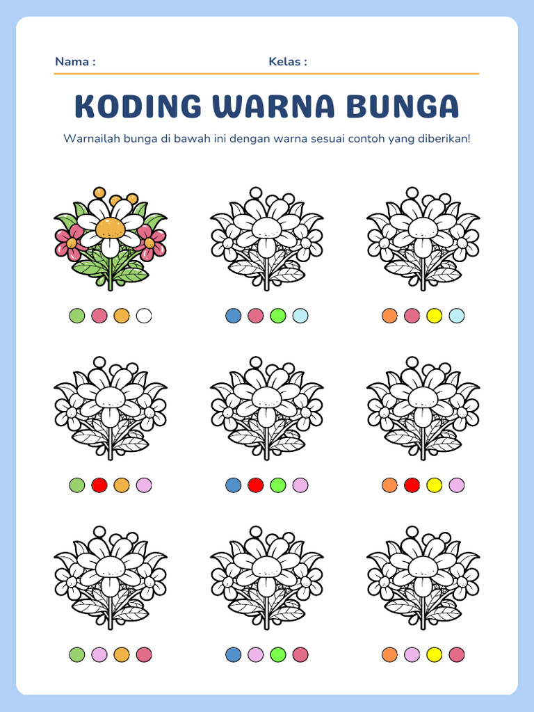 Koding Warna Bunga Lembar Kerja Seni Rupa Warna Warni Ilustratif | PDF