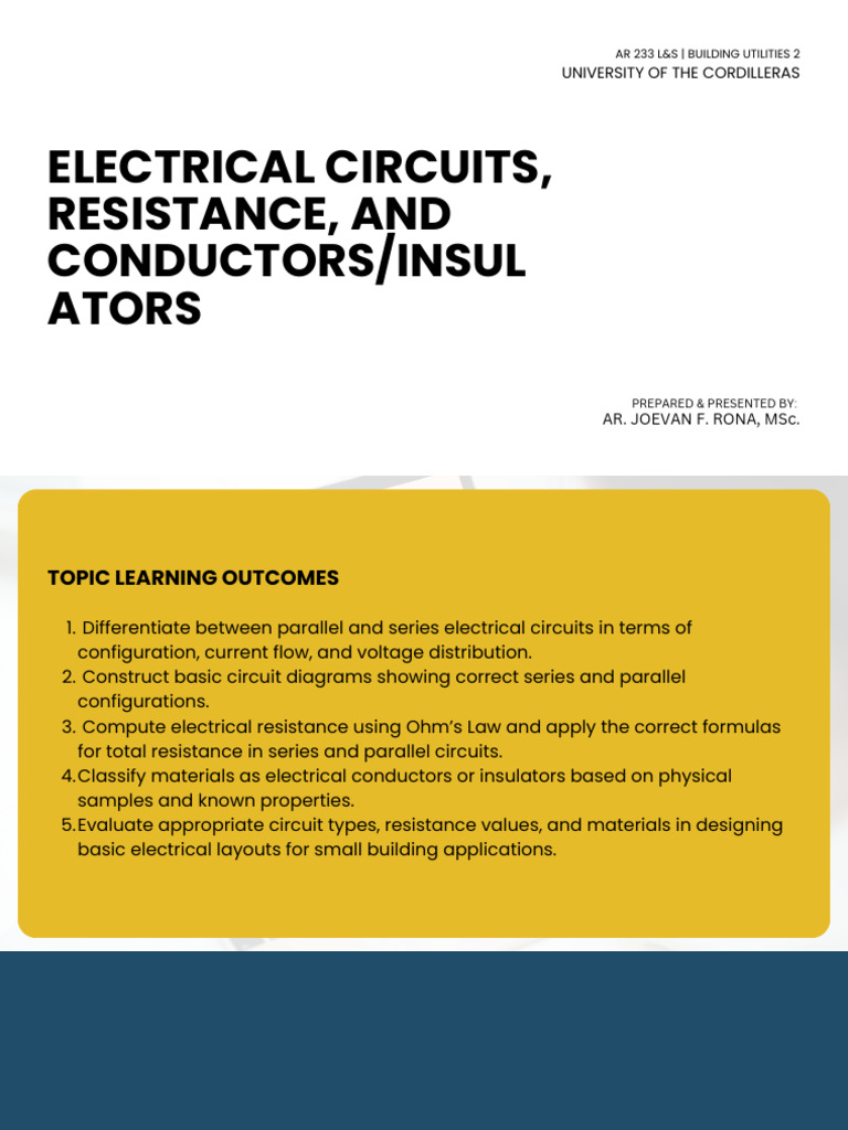 Lecture MT 2.0 Electrical Circuits, Resistance, and ...