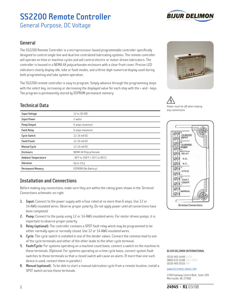 SS2200 Remote Lubrication Controller | PDF | Relay | Switch