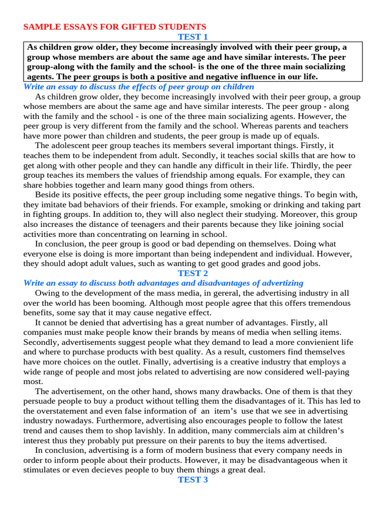 Sample Essays for Gifted Students | PDF | Online Shopping | Grandparent