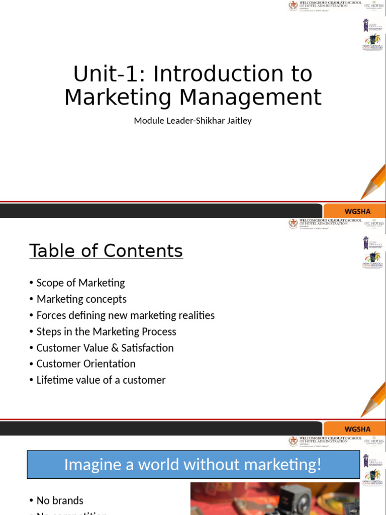 UNIT 01-Introduction To Marketing Management | PDF | Marketing | Brand