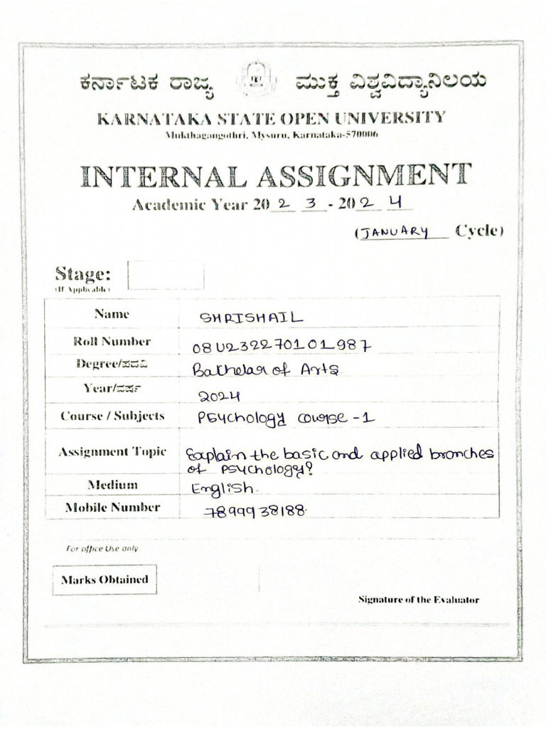 Psychology Assignment 1 | PDF