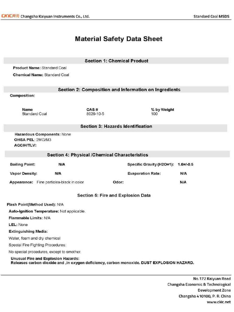 Standard Coal Msds | PDF
