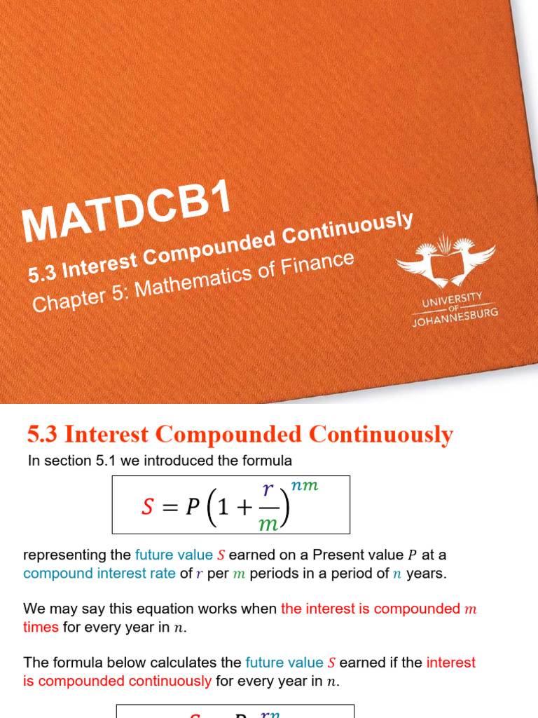Section 5.3 (Interest Compounded Continuously) | PDF | Interest | Present Value