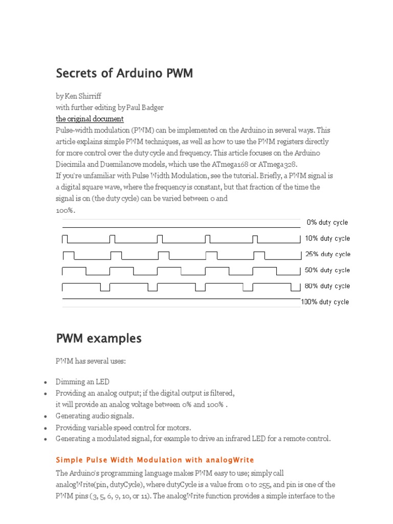 Secrets of Arduino PWM | PDF | Digital Electronics | Electronic Engineering Secrets of Arduino PWM | PDF | Digital Electronics | Electronic Engineering