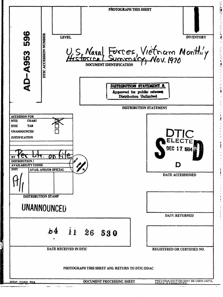 U.S. Naval Forces Vietnam Monthly Historical Summary Nov 1970 | PDF ...