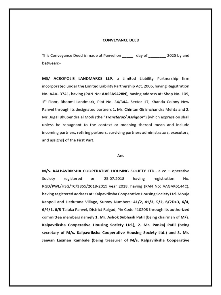 Conveyance Deed CJ Group Final Draft | PDF | Assignment (Law) | Business Law