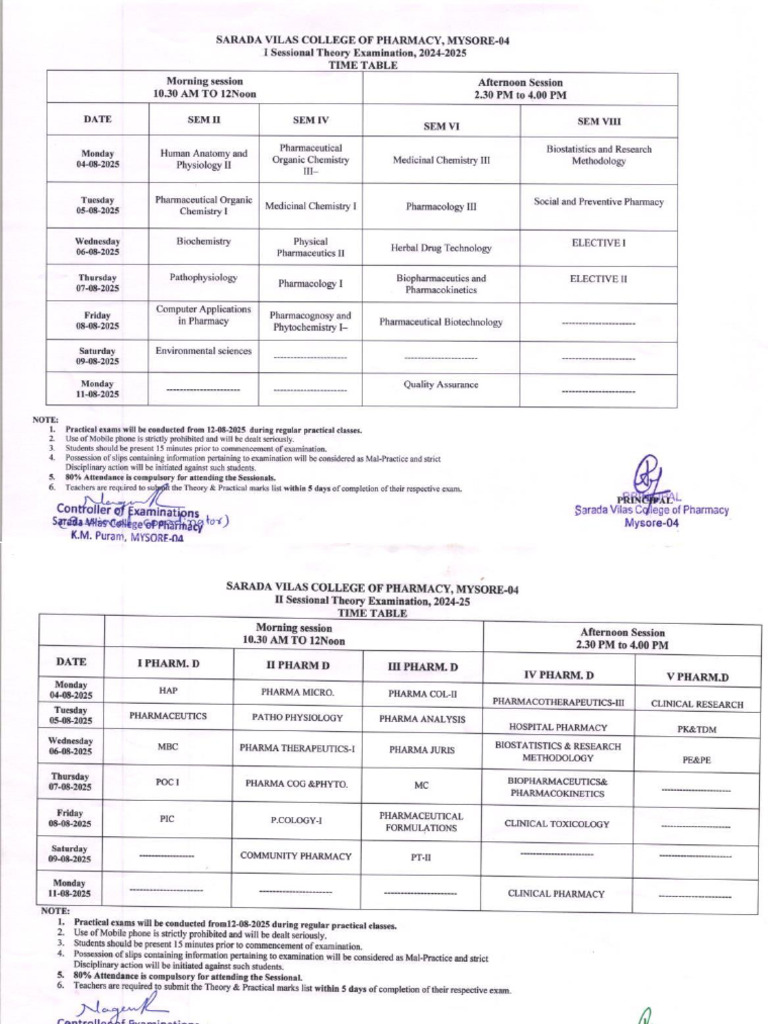 Sessional Theory Time Table | PDF