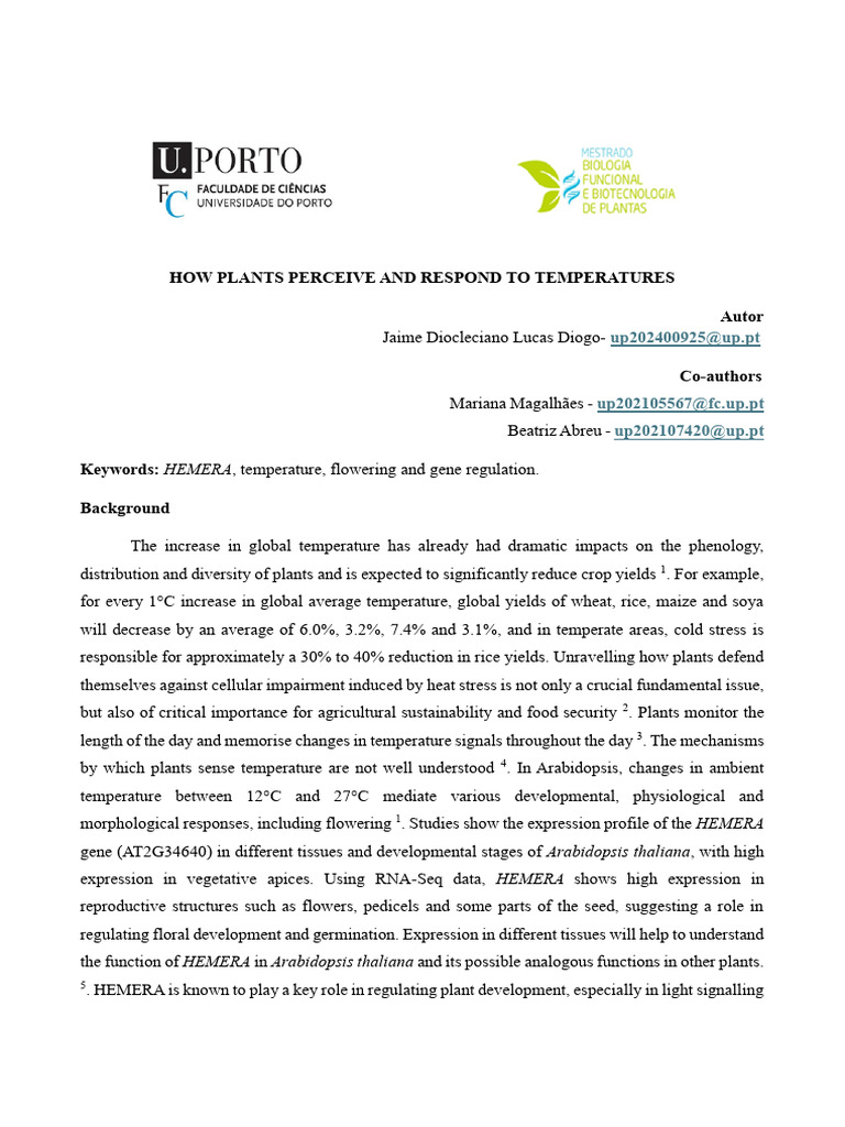 Plant Temperature Response and HEMERA | PDF | Gene Expression ...
