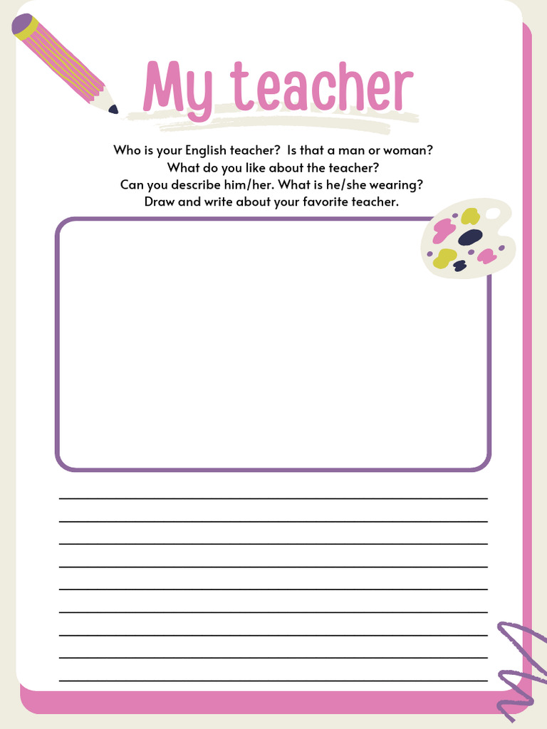 Back To School Draw and Write Worksheet in Pink White Simple Simple ...