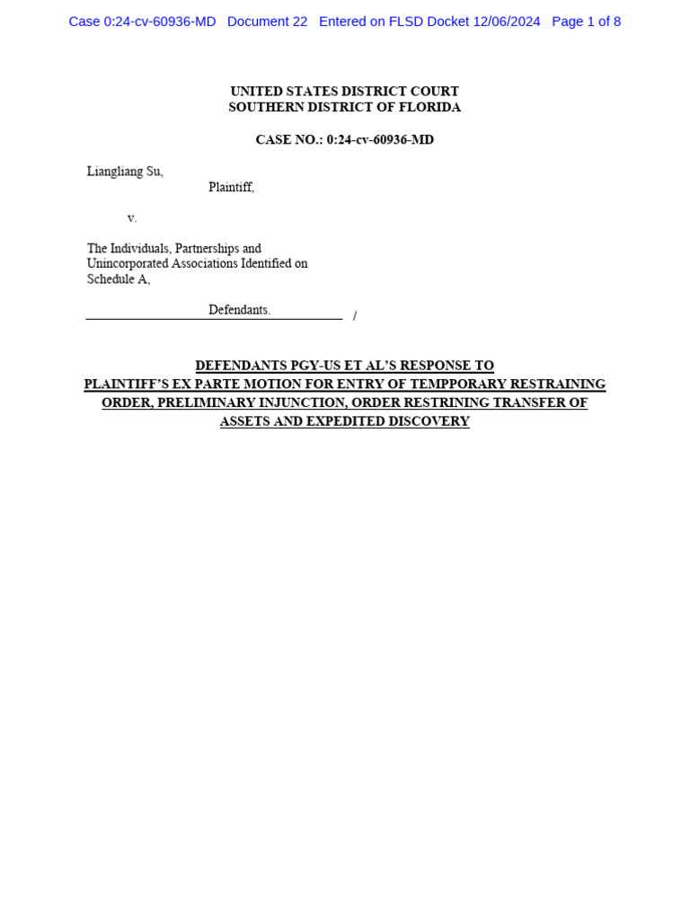 Defendants' Opposition to TRO Motion | PDF | Injunction | Design Patent