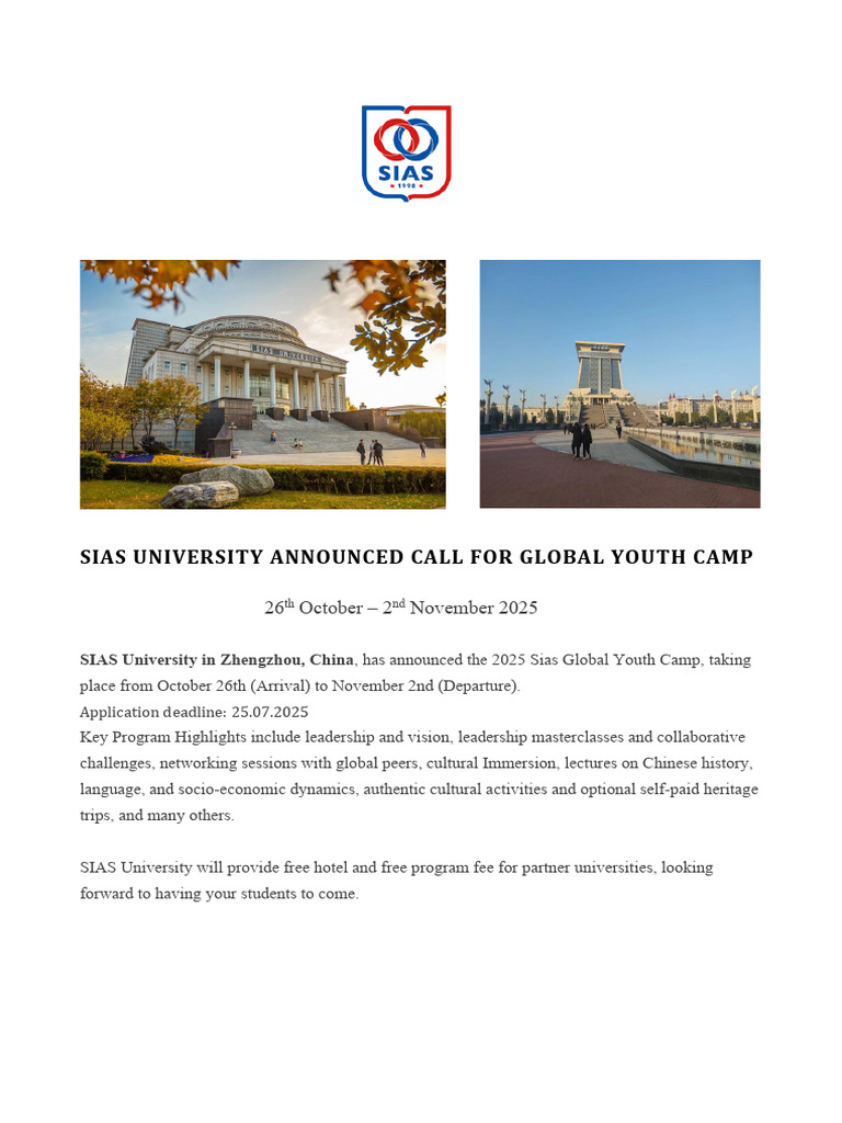 Sias Global Youth Camp 2025 Announcement | PDF