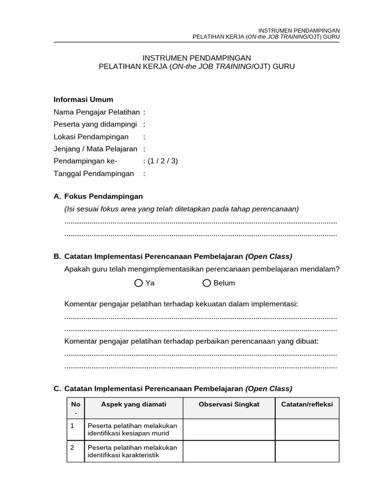 LK 1 - Instrumen Pendampingan | PDF