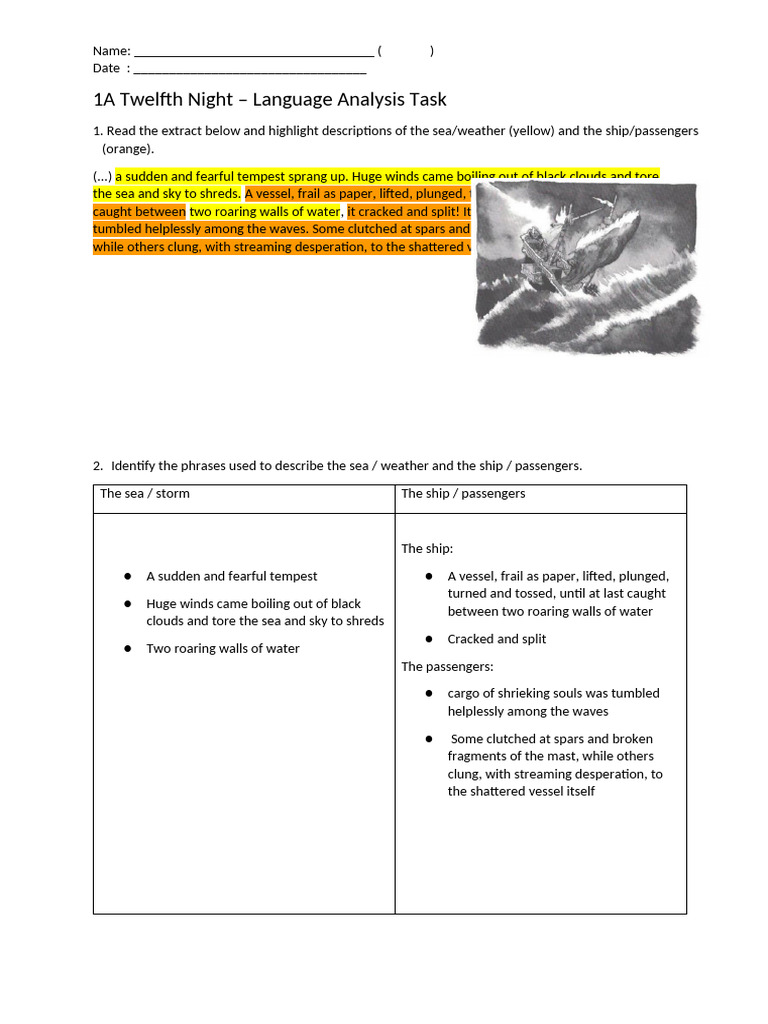 Twelfth Night: Sea vs. Ship Analysis | PDF