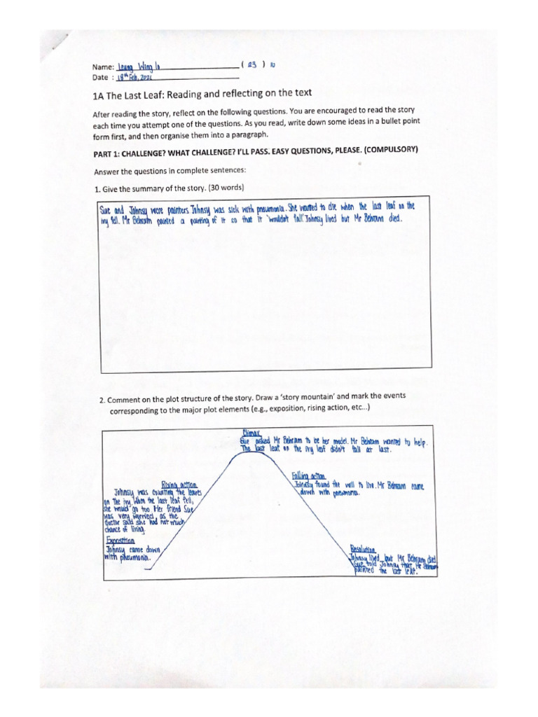 1A The Last Leaf Reading and Reflecting On The Text | PDF