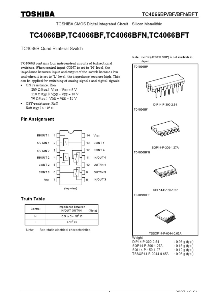 TC4066BF TC4066BP en Datasheet 071001 | PDF | Reliability Engineering ...