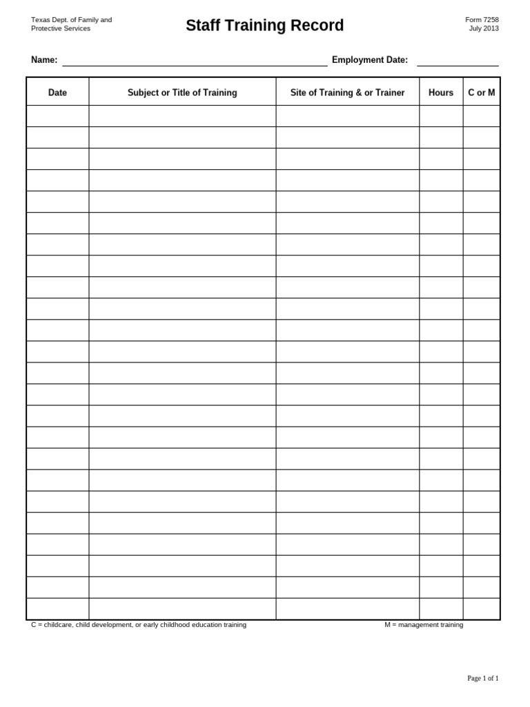 Texas DFPS Staff Training Record Form | PDF