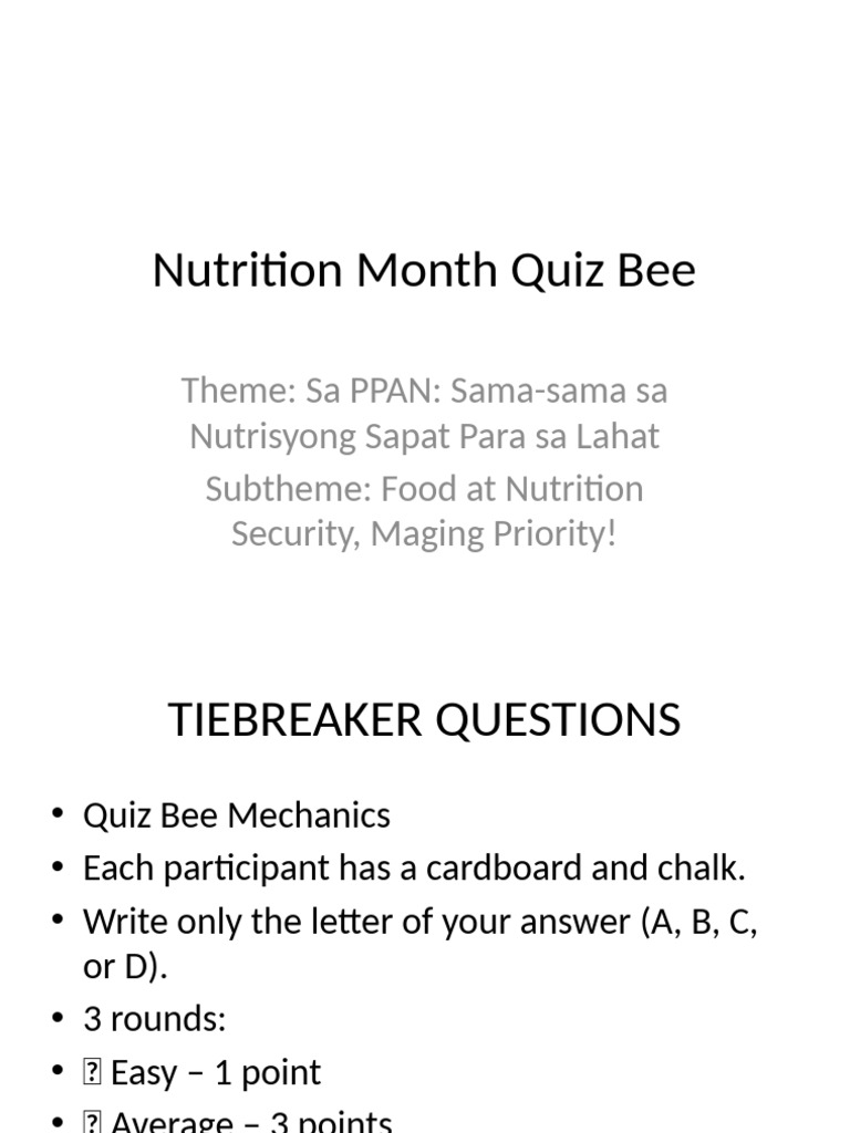 Nutrition Month Quiz Bee Presentation | PDF