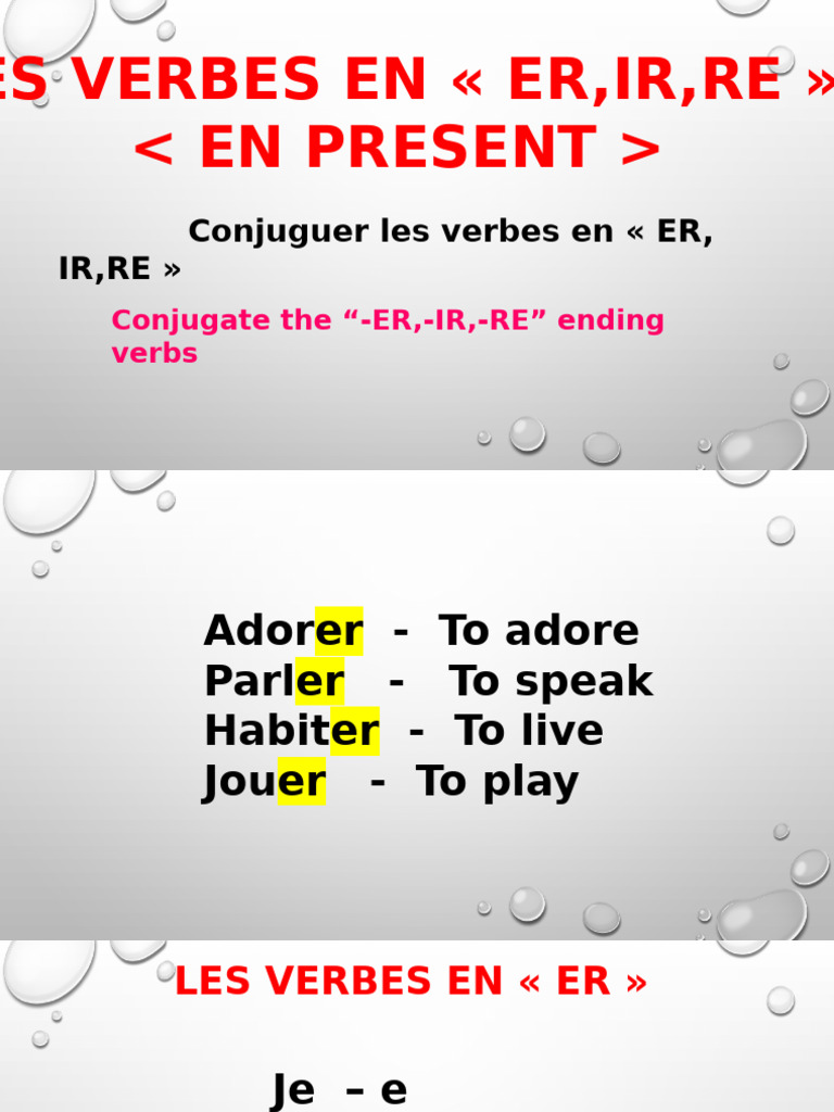 Les Verbes en ER, IR, RE | PDF