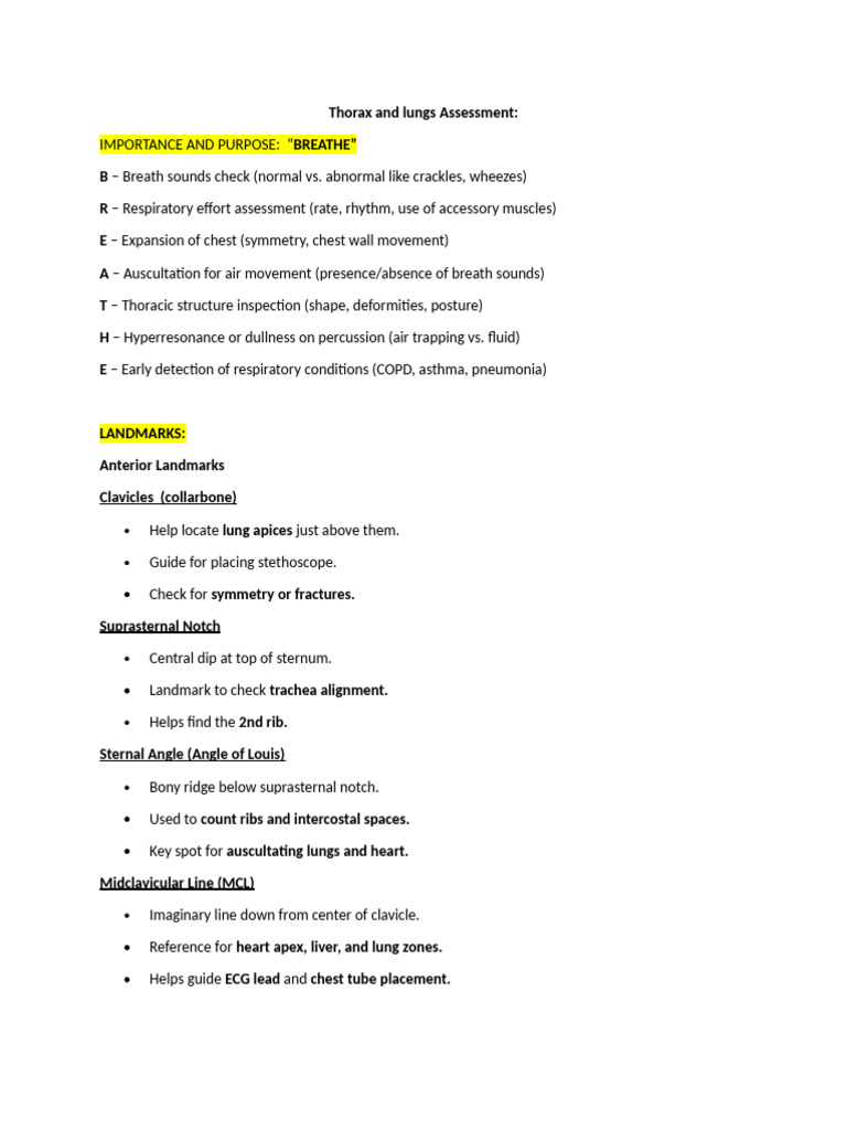 Thorax and Lungs Assessment Guide | PDF | Thorax | Lung