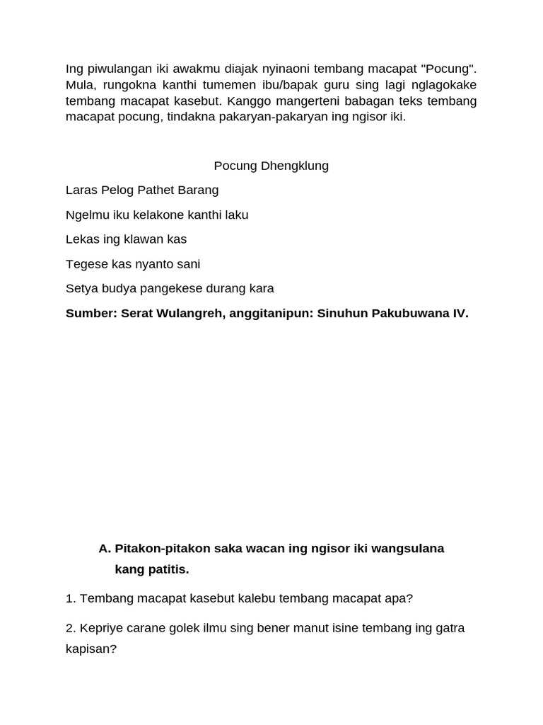 Sumber: Serat Wulangreh, Anggitanipun: Sinuhun Pakubuwana IV | PDF